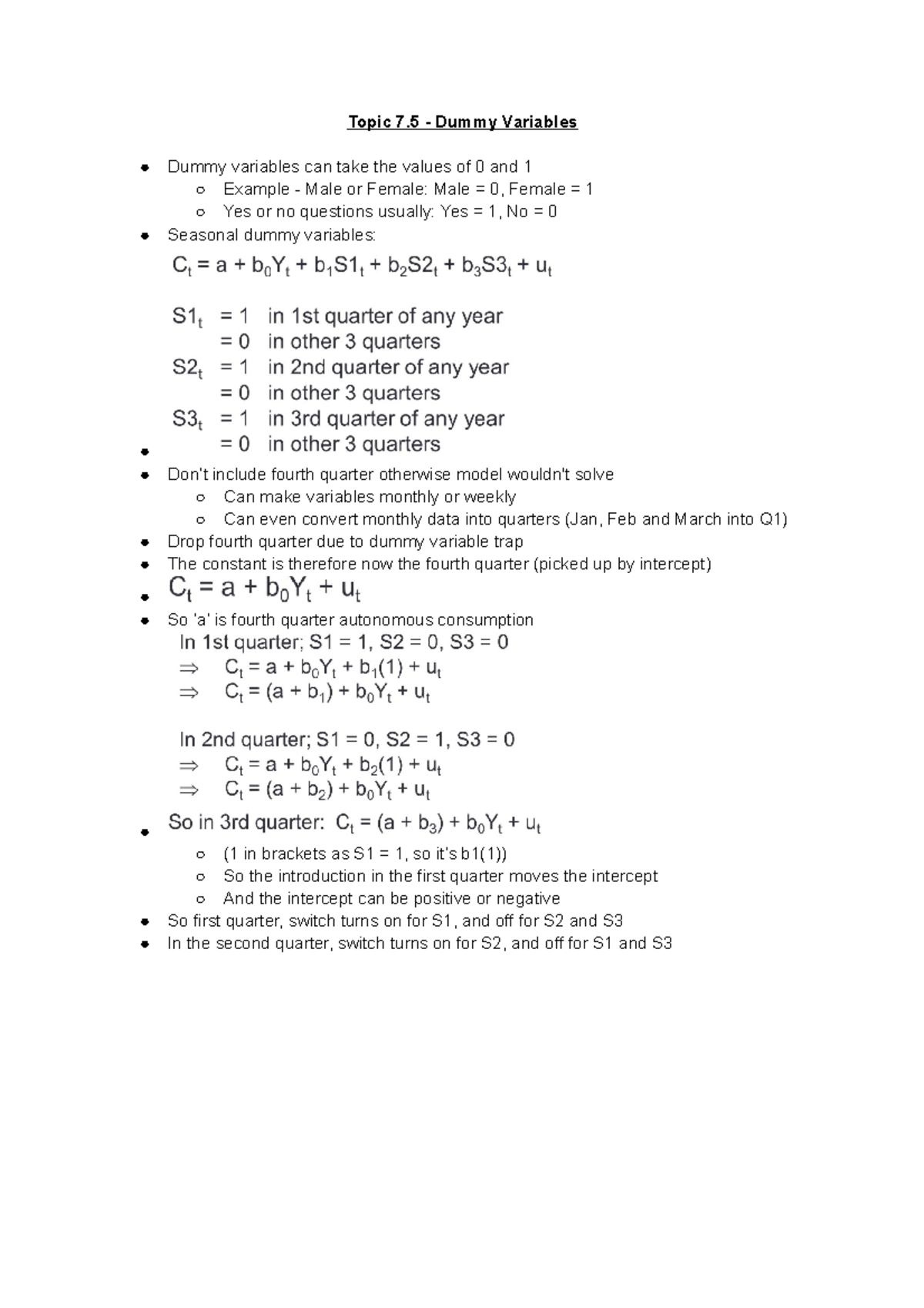 Topic 7.5 - Dummy Variables - Studocu