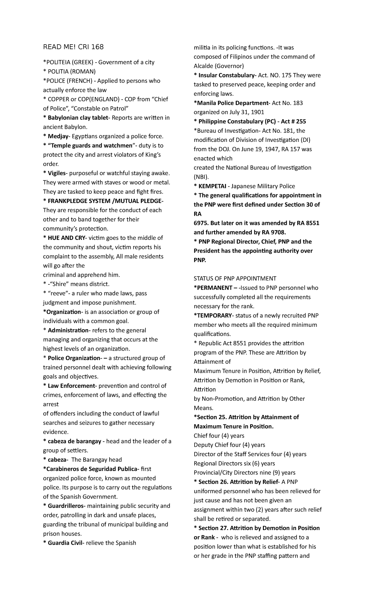 CRI-168- Pointers - Notes to learn - READ ME! CRI 168 *POLITEIA (GREEK ...