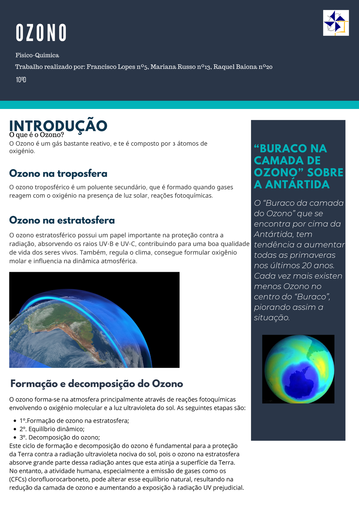 Ozono - TRABALHO - 1º.Formação de ozono na estratosfera; 2º. Equilíbrio ...