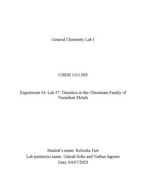 Pre-lab 5 - General Chemistry I Pre-Lab Notes - CHEM 1111 - Studocu
