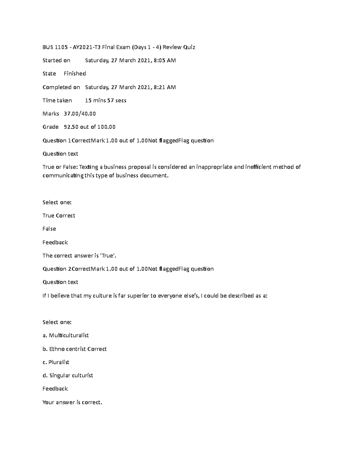 Review unit 9 BUS 1105 - bus - BUS 1105 - AY2021-T3 Final Exam (Days 1 ...