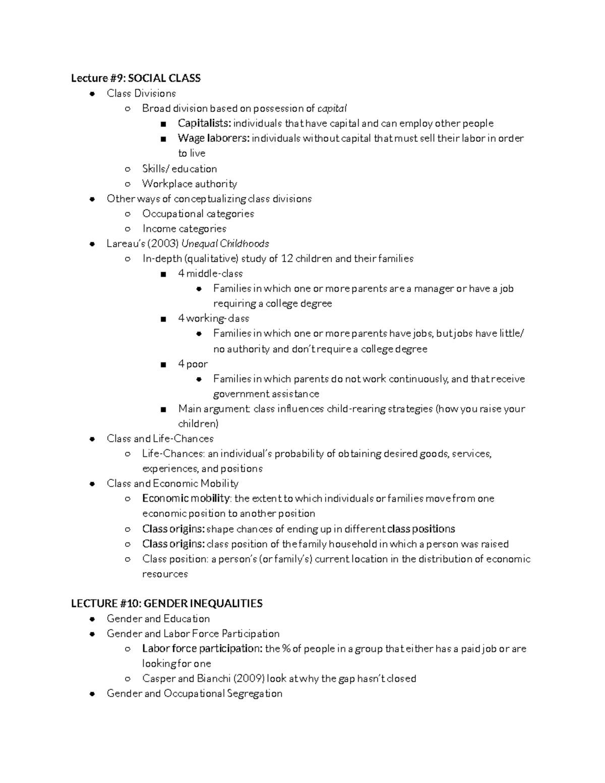 SOCL 1000 Lectures 9-10 - Lecture #9: SOCIAL CLASS Class Divisions ...