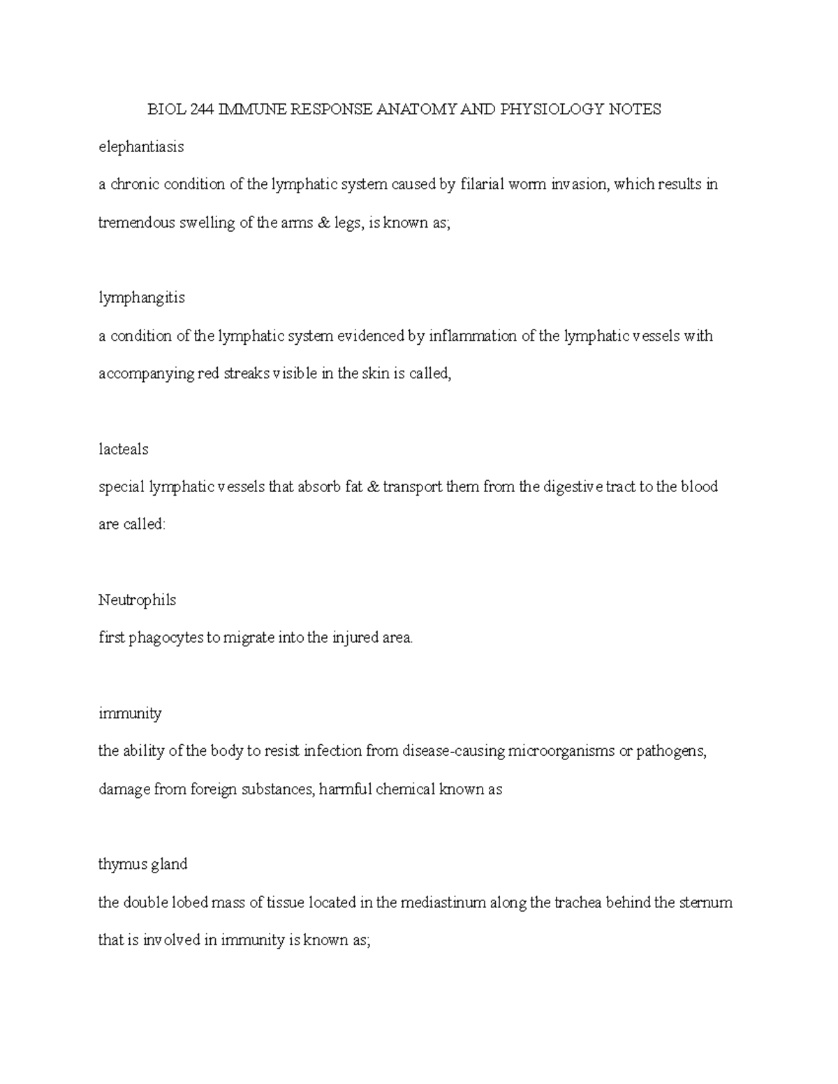 BIOL 244 Immune Response Anatomy AND Physiology Notes - BIOL 244 IMMUNE ...