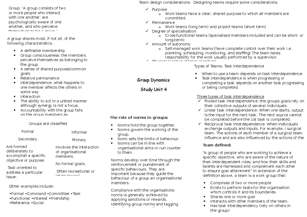 SU 4: group dynamics Industrial Psychology year three semester 1 ...