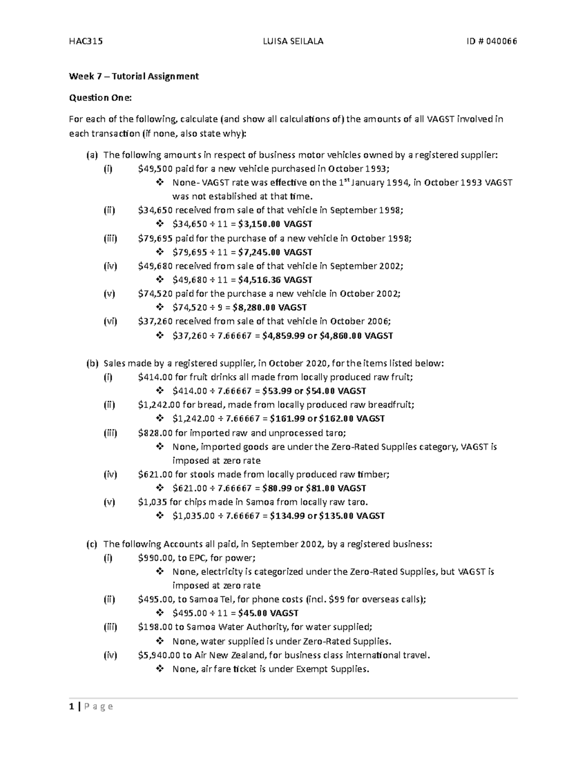 Week 7 - Tutorial Assignment (Due 9th Sept 20) - Week 7 – Tutorial ...