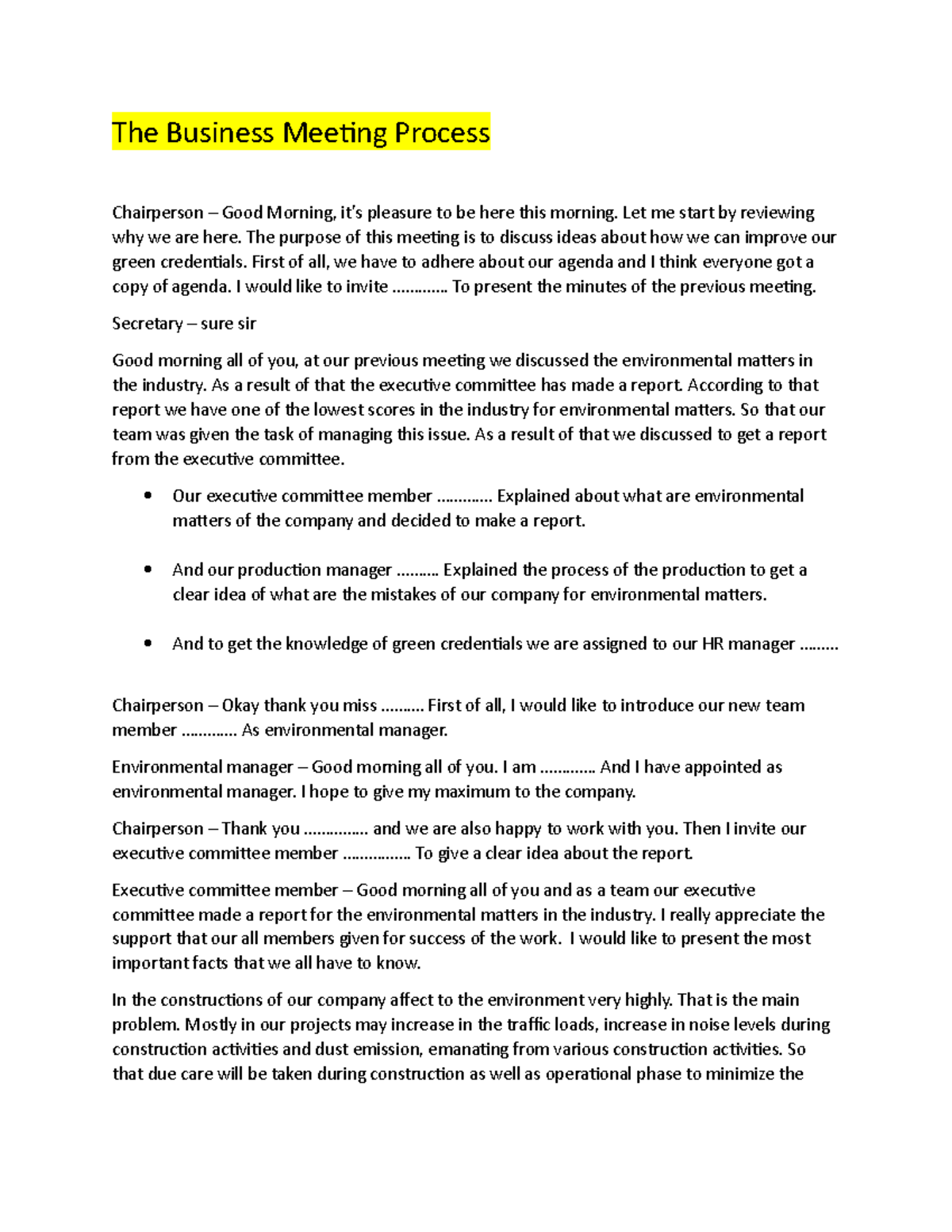 The Business Meeting Process - How to Conduct Meeting / Presentation ...