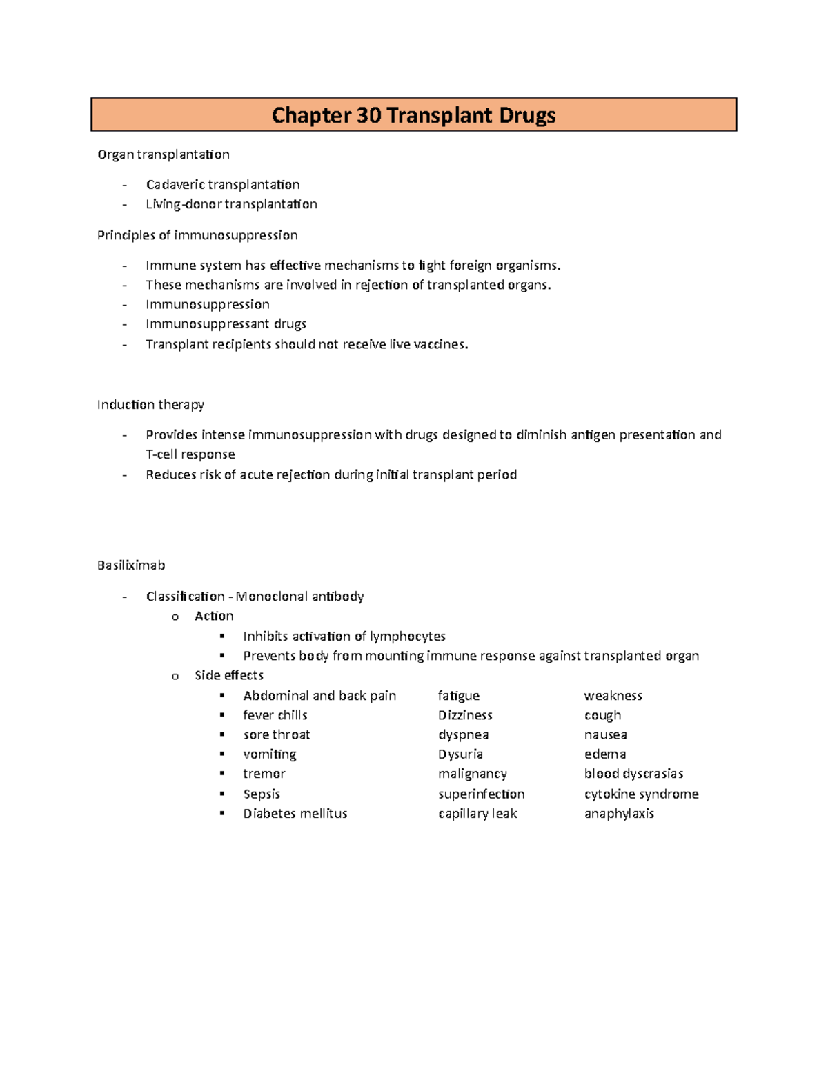 Pharm- Transplant - Chapter 30 Transplant Drugs Organ transplantation ...