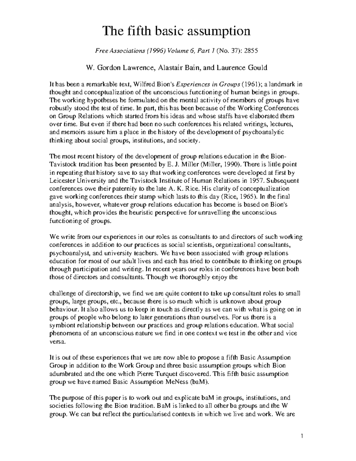 The Fifth Basic Assumption Lawrence Bain Gould - The fifth basic ...