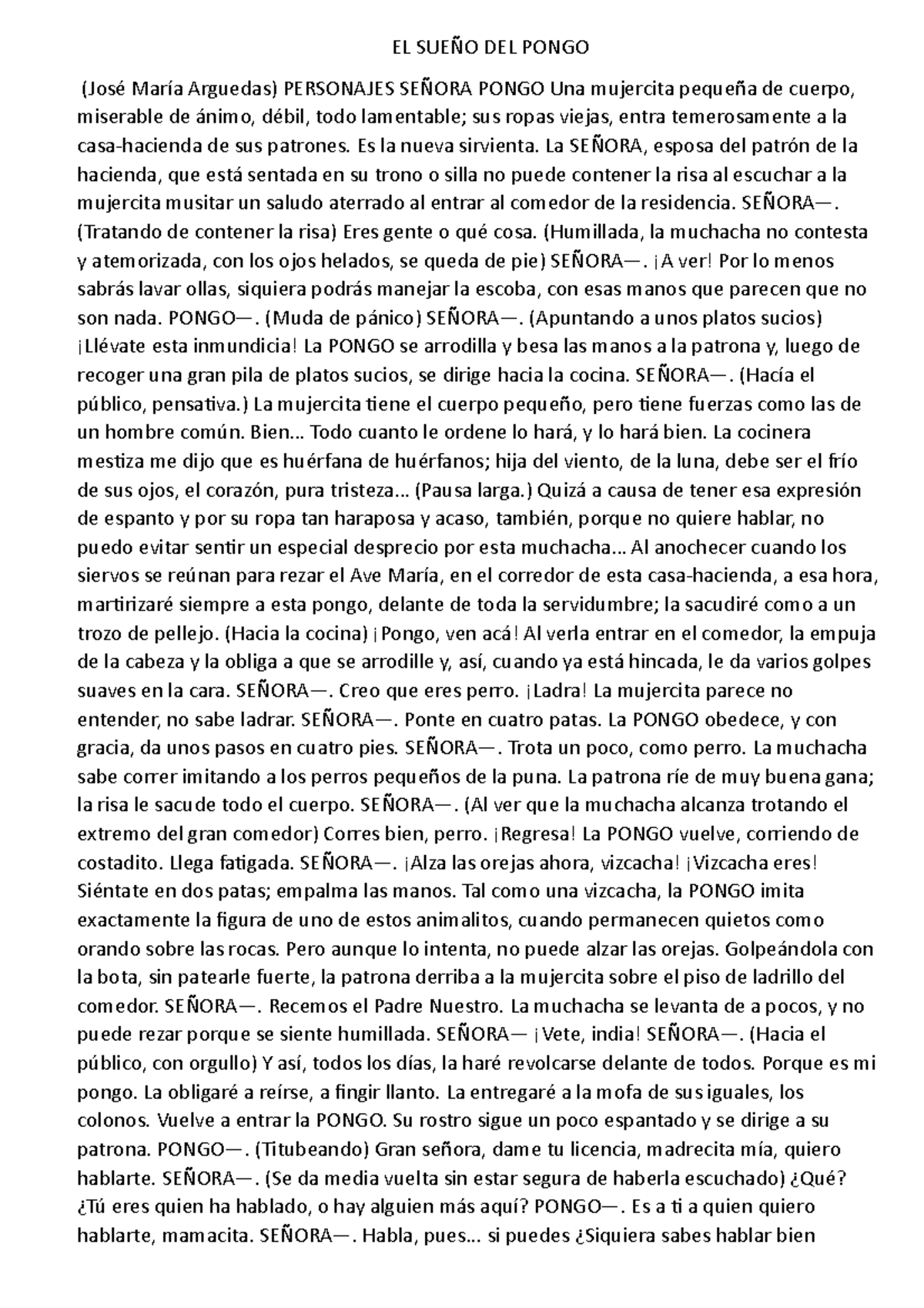 EL Sueño DEL Pongo - EL SUEÑO DEL PONGO (José María Arguedas ...