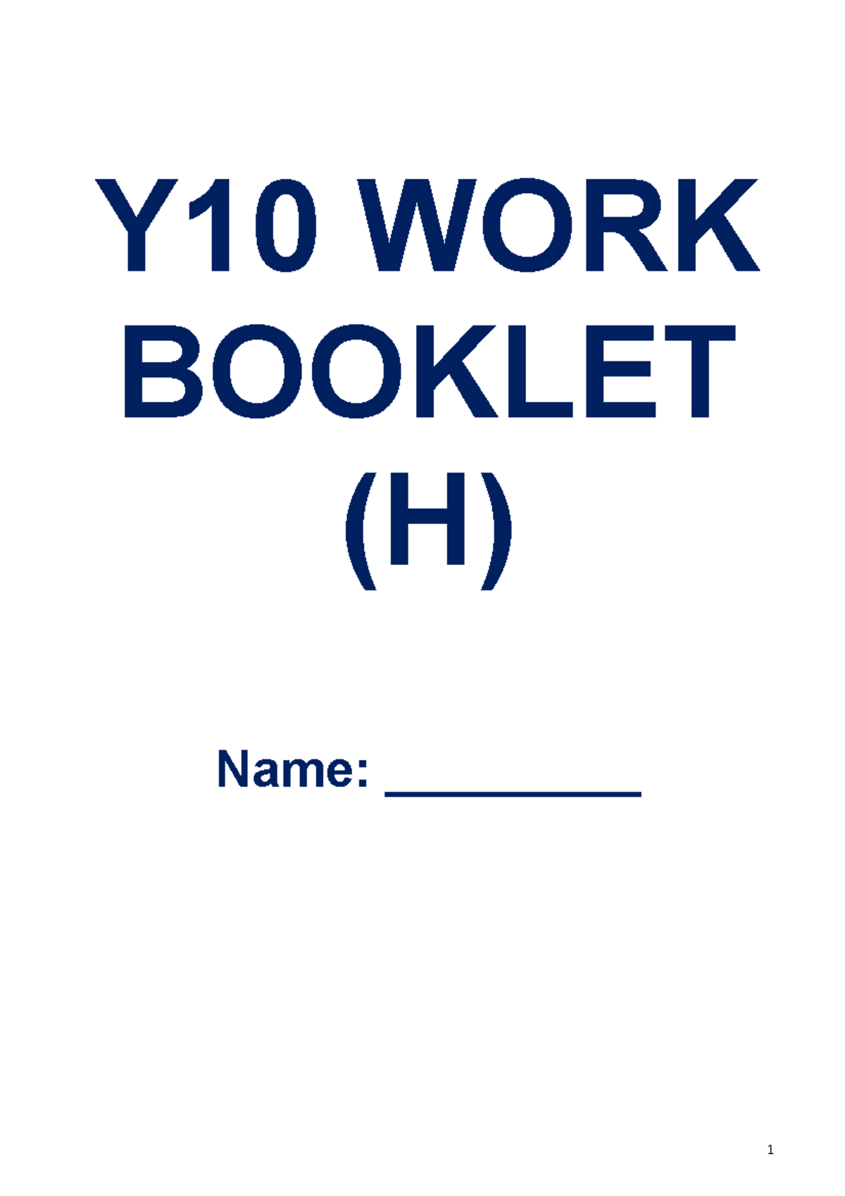 Y10 Higher Work Booklet - Y10 WORK BOOKLET (H) Name: _________ SCIENCE ...