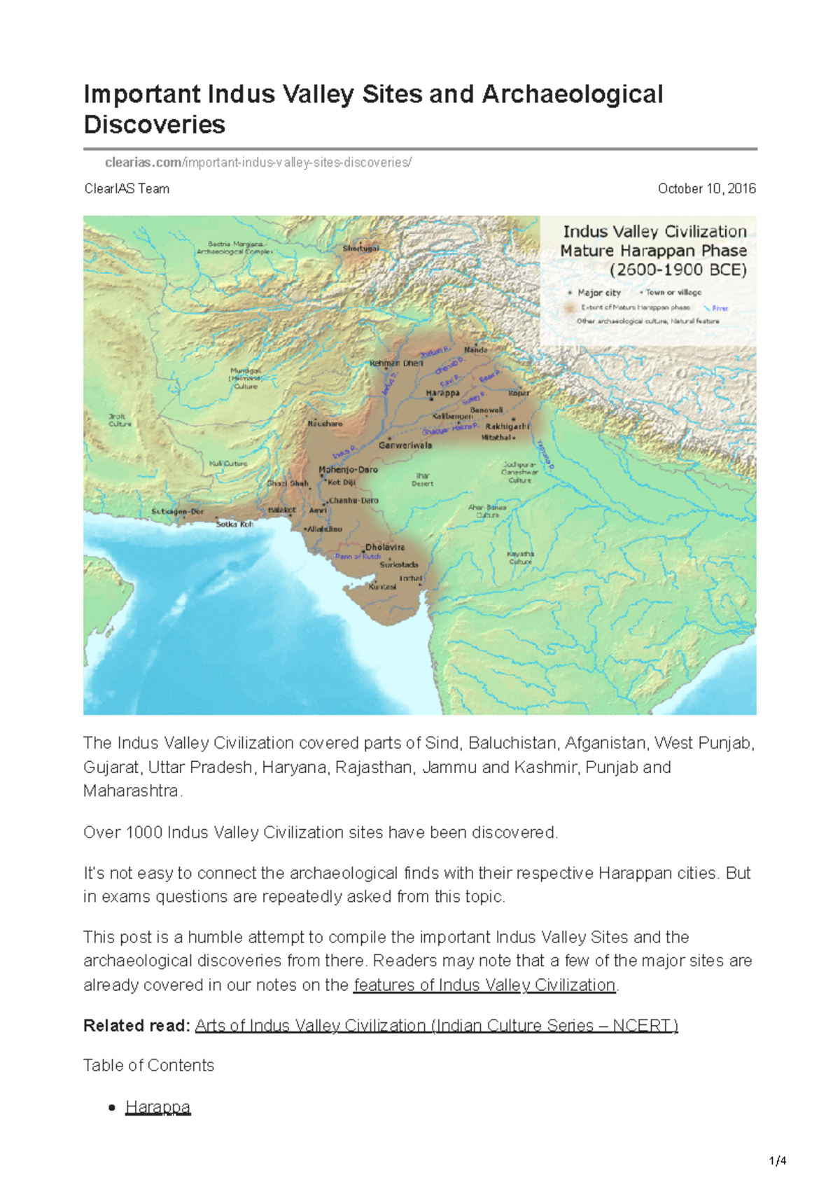 Important Indus Valley Sites and Arch - ClearIAS Team October 10, 2016 ...