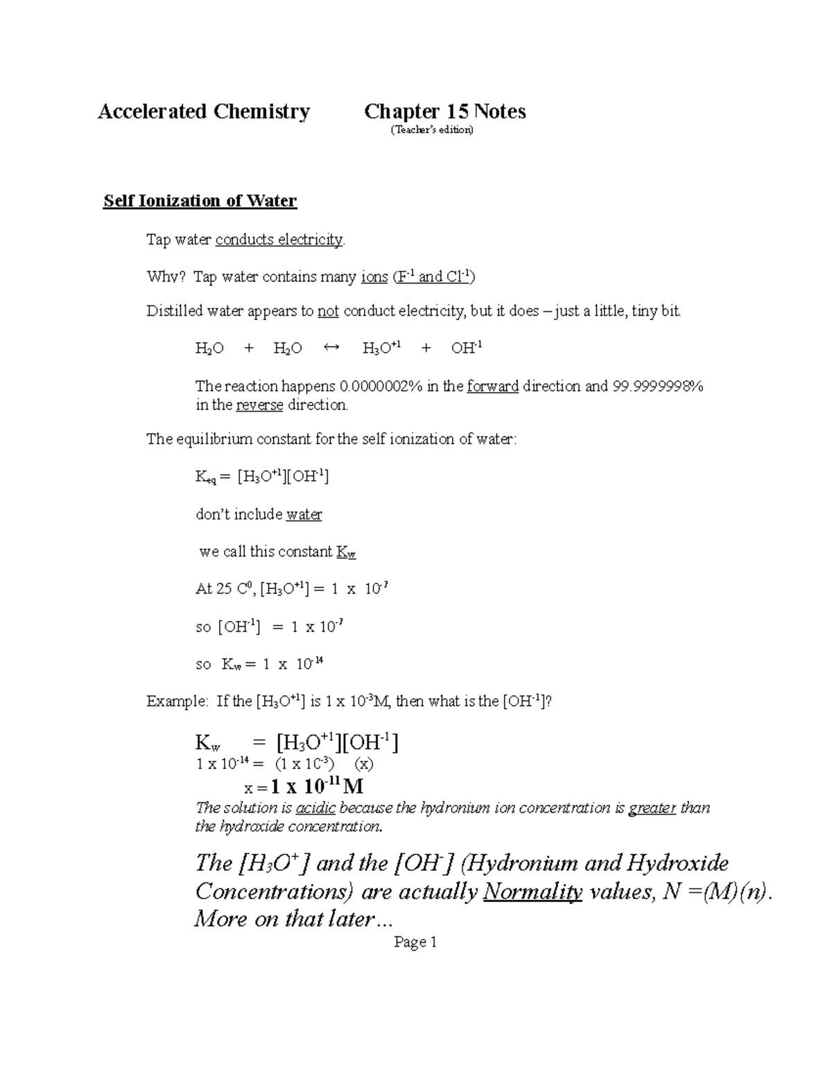 DL AChem Ch15 Notes - Accelerated Chemistry Chapter 15 Notes (Teacher’s ...