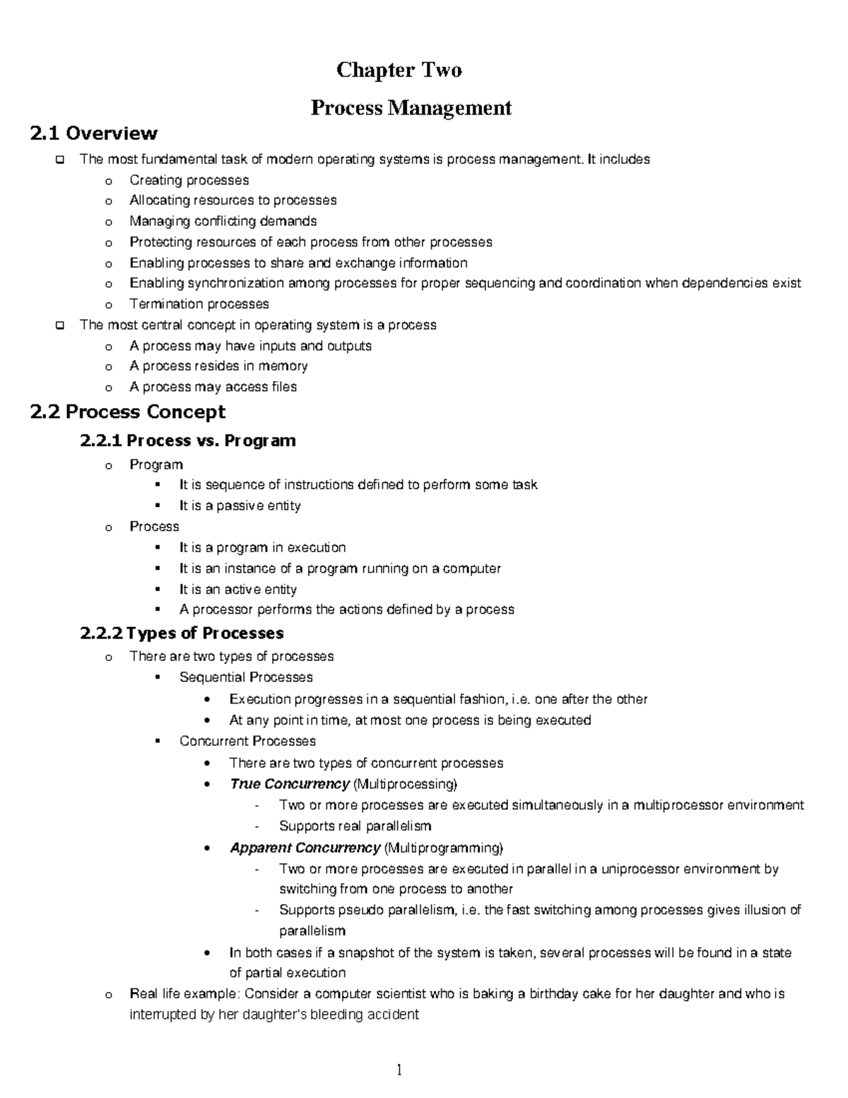 OS Chapter 2 - wonderment - Chapter Two Process Management 2 Overview The most fundamental task ...