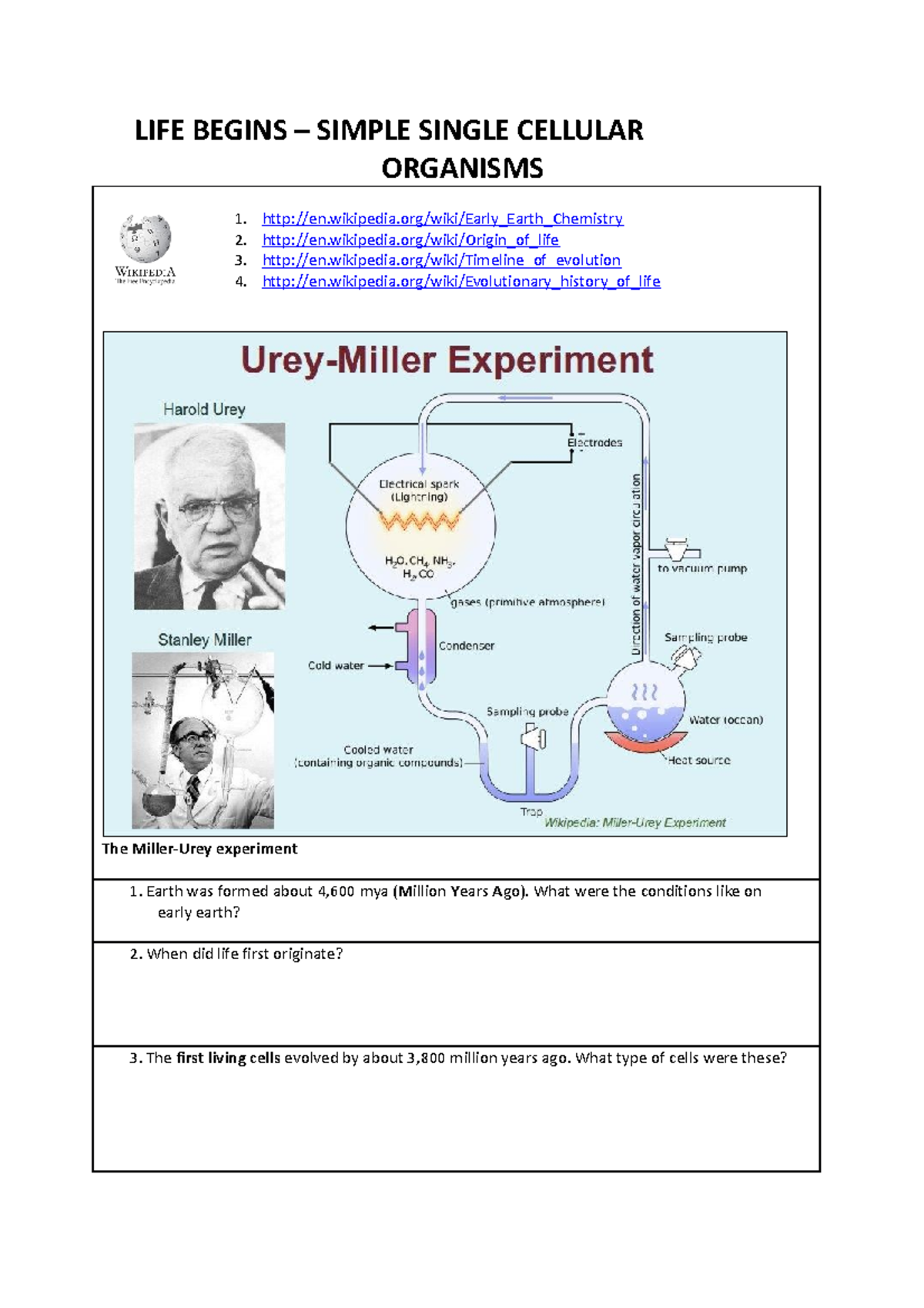 01 Life Begins – Simple Single Cellular Organisms - LIFE BEGINS ...