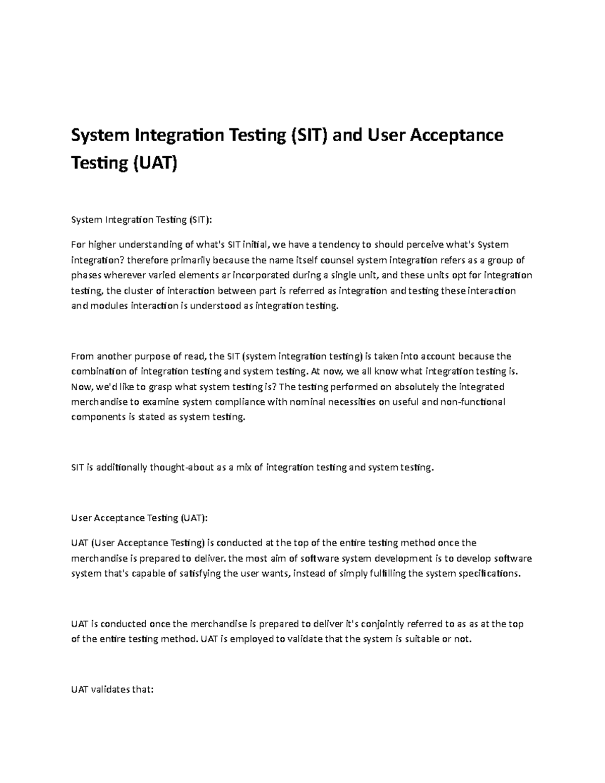 System Integration Testing (SIT) and User Acceptance Testing (UAT ...