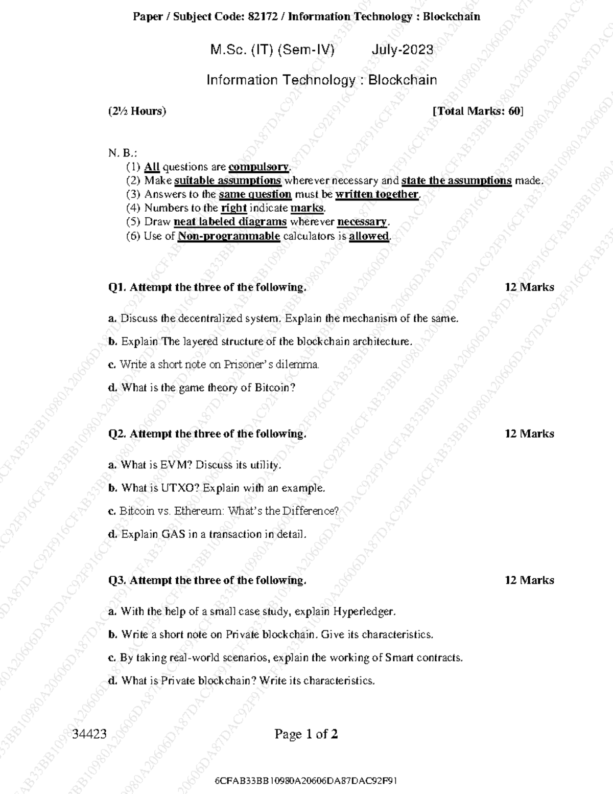 MSc IT Sem IV Blockchain - 34423 Page 1 of 2 (2½ Hours) [Total Marks ...