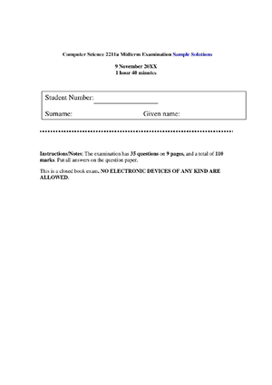 CS 2211 Final - Past exam - Computer Science 211b Final Examination 28 ...