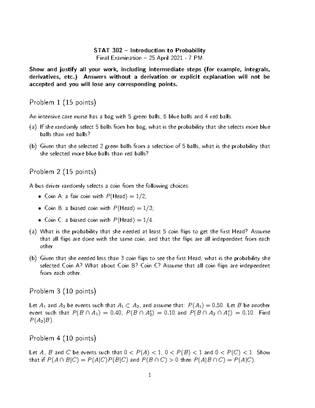STAT302 2021 final 700 - STAT 302 – Introduction to Probability Final ...