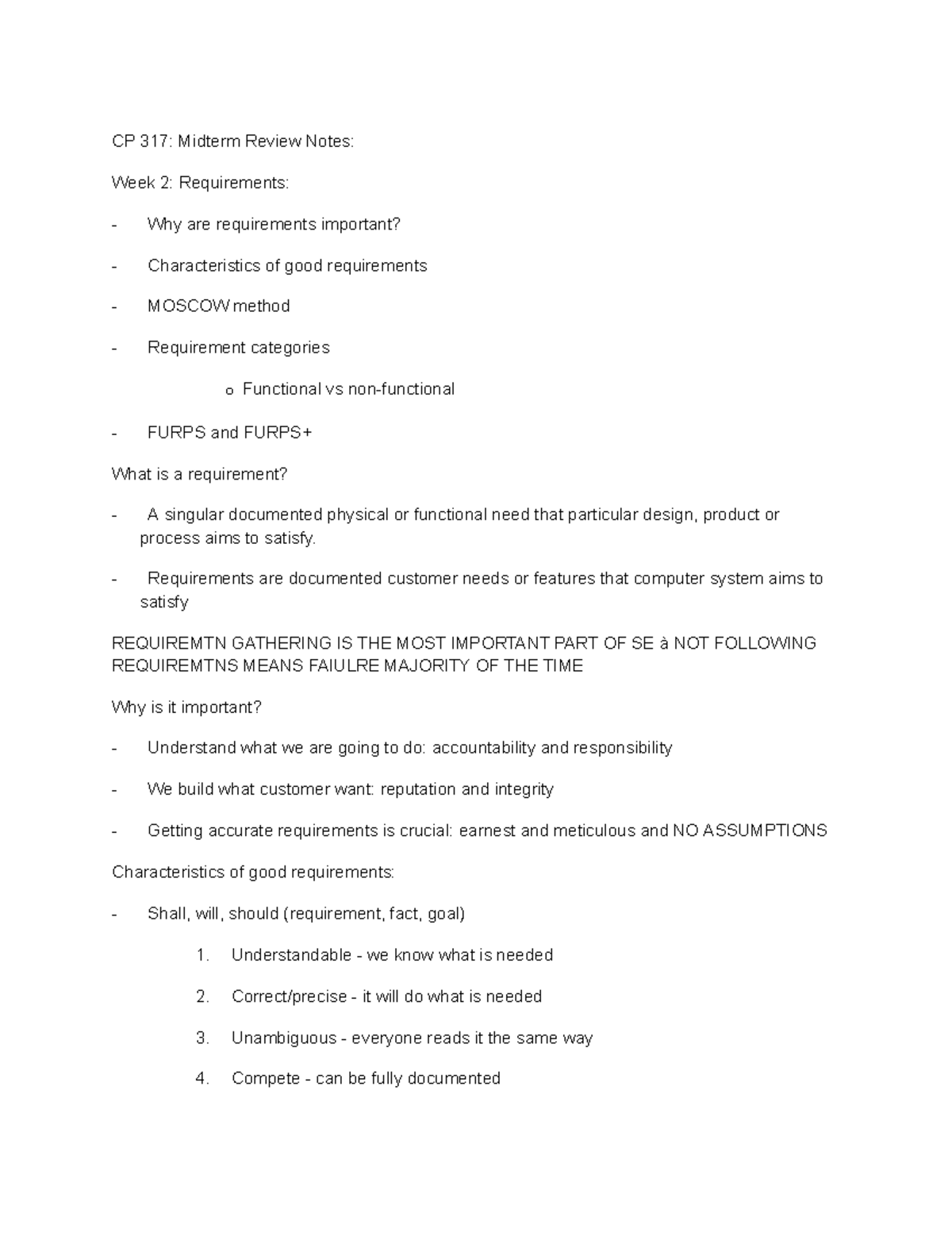 CP 317 Midterm Review Notes - CP 317: Midterm Review Notes: Week 2 ...