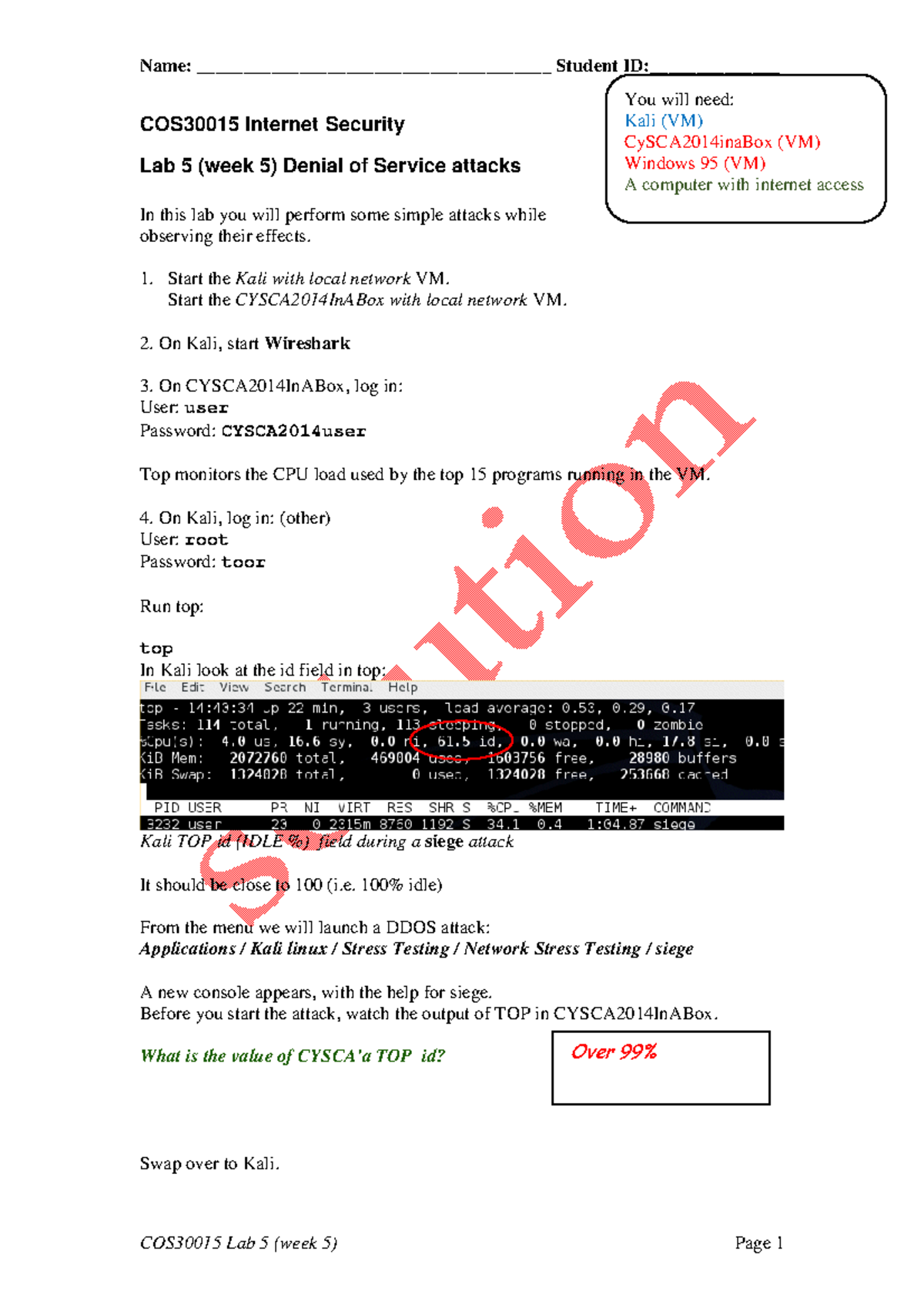 COS30015 Lab5 solution - COS30015 Internet Security Lab 5 (week 5) Denial of Service attacks In ...