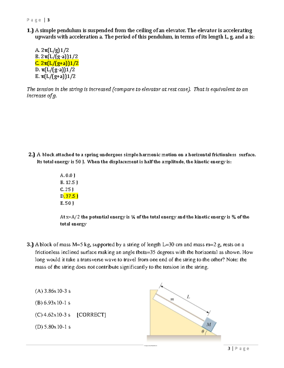 Final 2019, questions and answers - 1.) A simple pendulum is suspended ...
