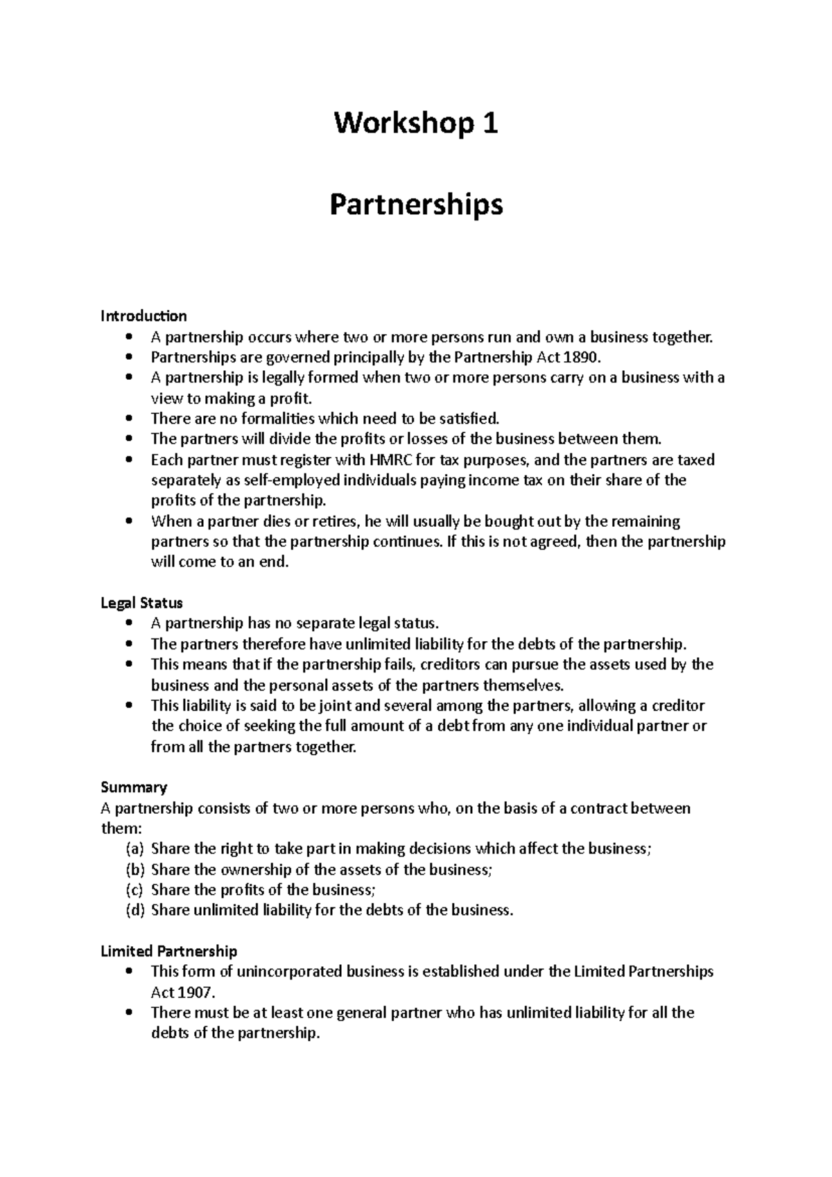 Workshop 1 - Partnerships - Workshop 1 Partnerships Introduction A ...