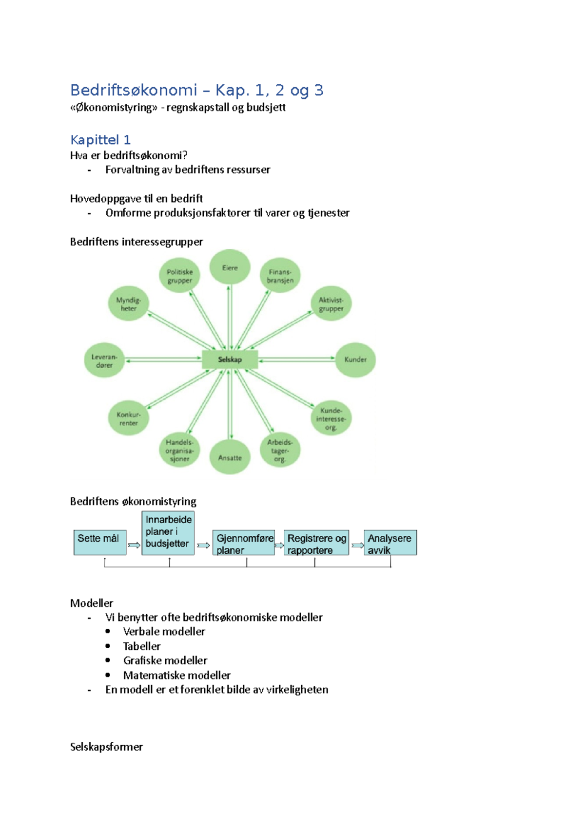 Bedriftsøkonomi - Kap 1, 2 og 3 - Bedriftsøkonomi – Kap. 1, 2 og 3 ...