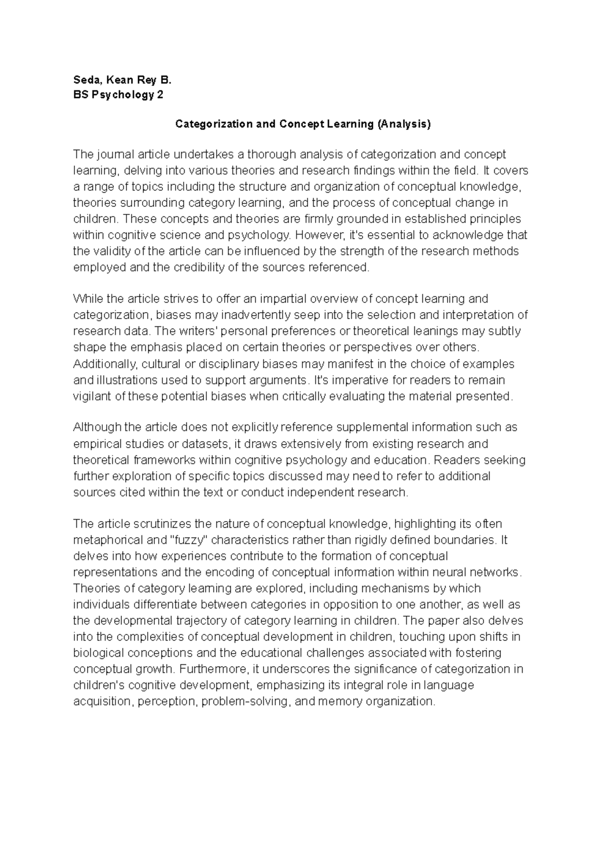 Categorization And Concept Learning Seda Kean Rey B Bs Psychology 2 Categorization And