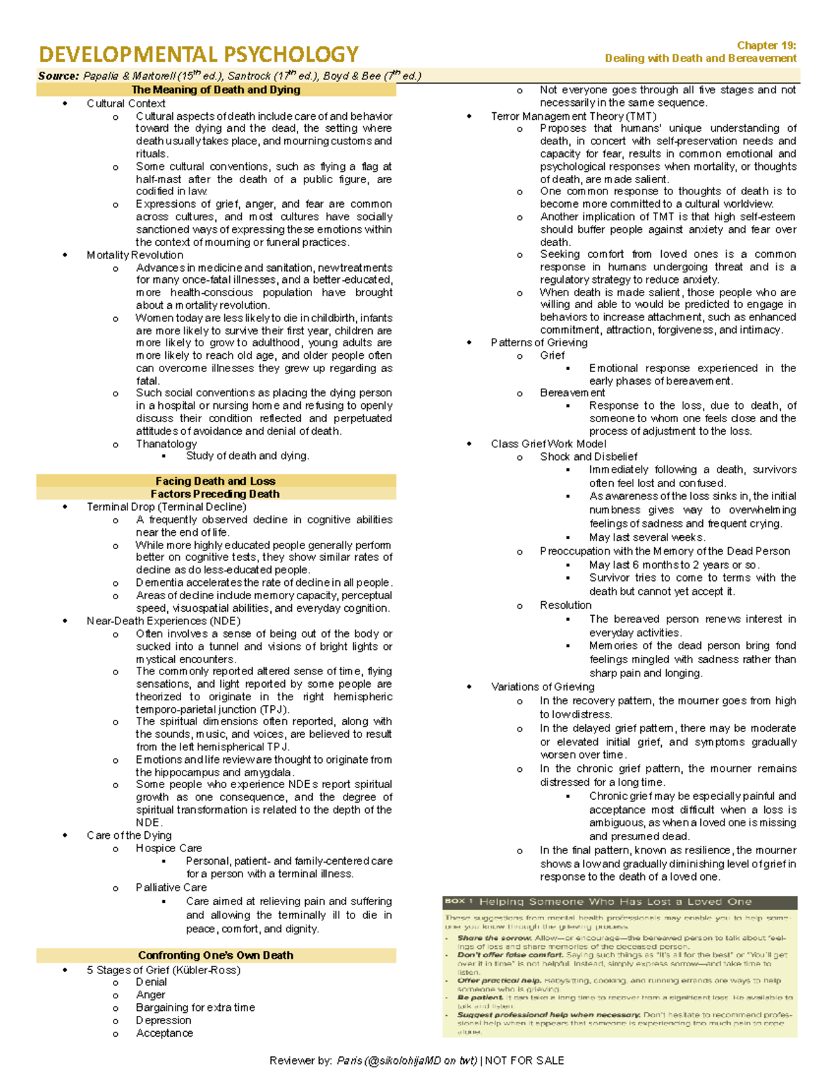 Devpsych 19 - Dealing with Death and Bereavement - Reviewer by: Paris (@sikolohijaMD on twt ...