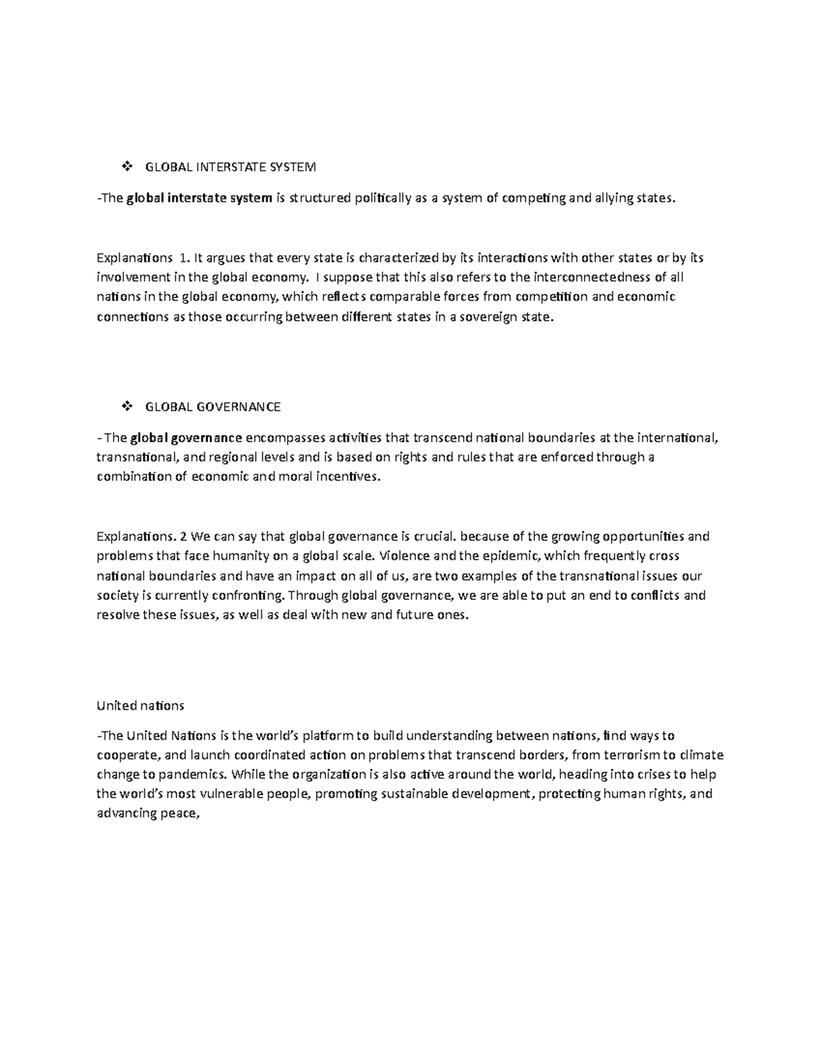Script for Report about Globalization - GLOBAL INTERSTATE SYSTEM -The ...
