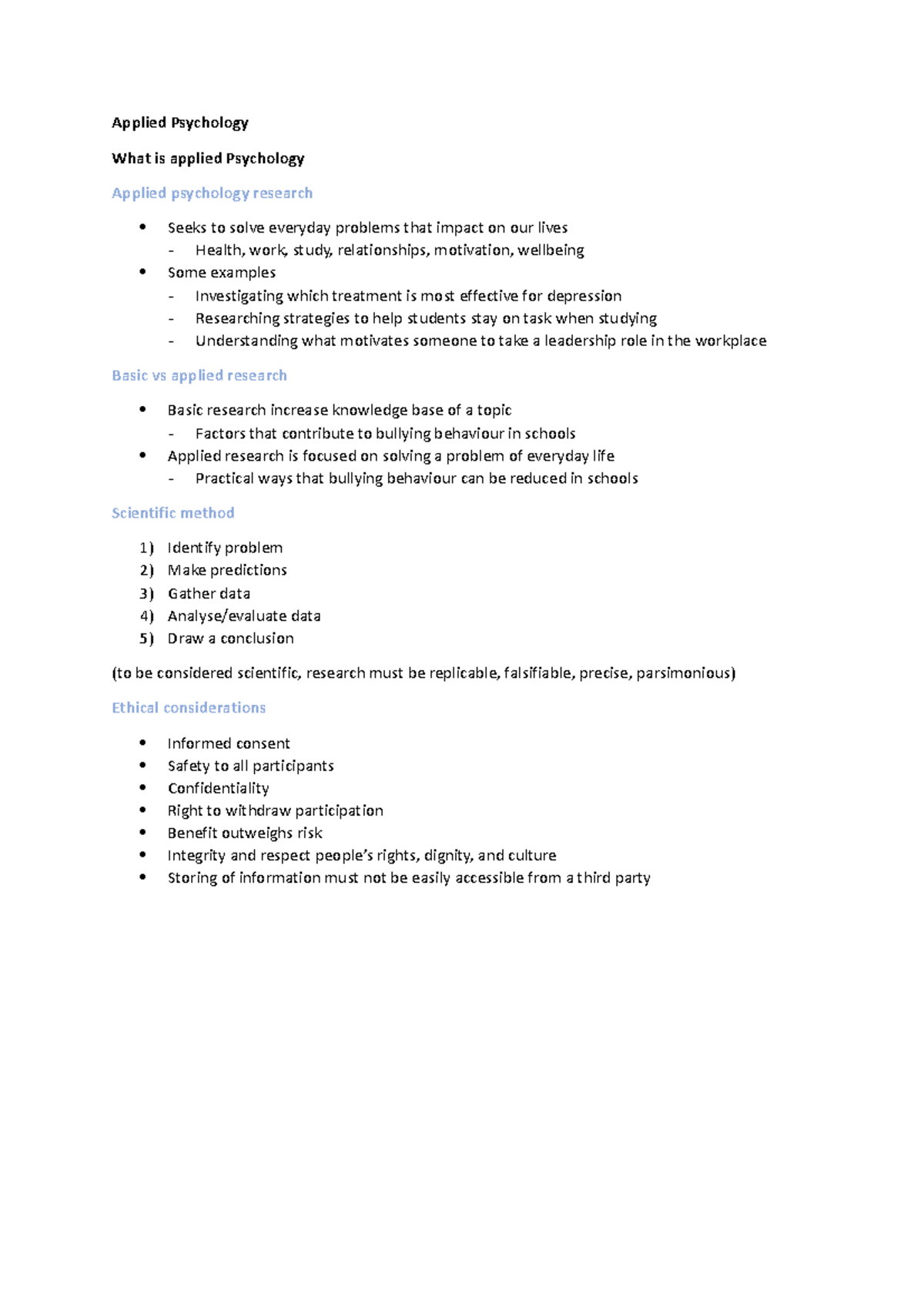 Lecture 1 Notes - applied psych - Applied Psychology What is applied ...