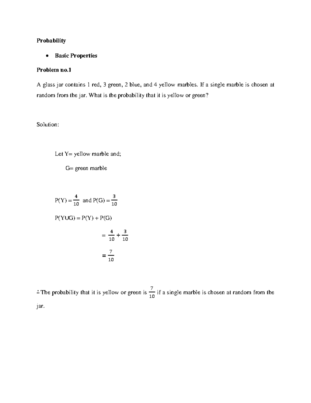 Probability - Basic Properties - Probability Basic Properties Problem ...