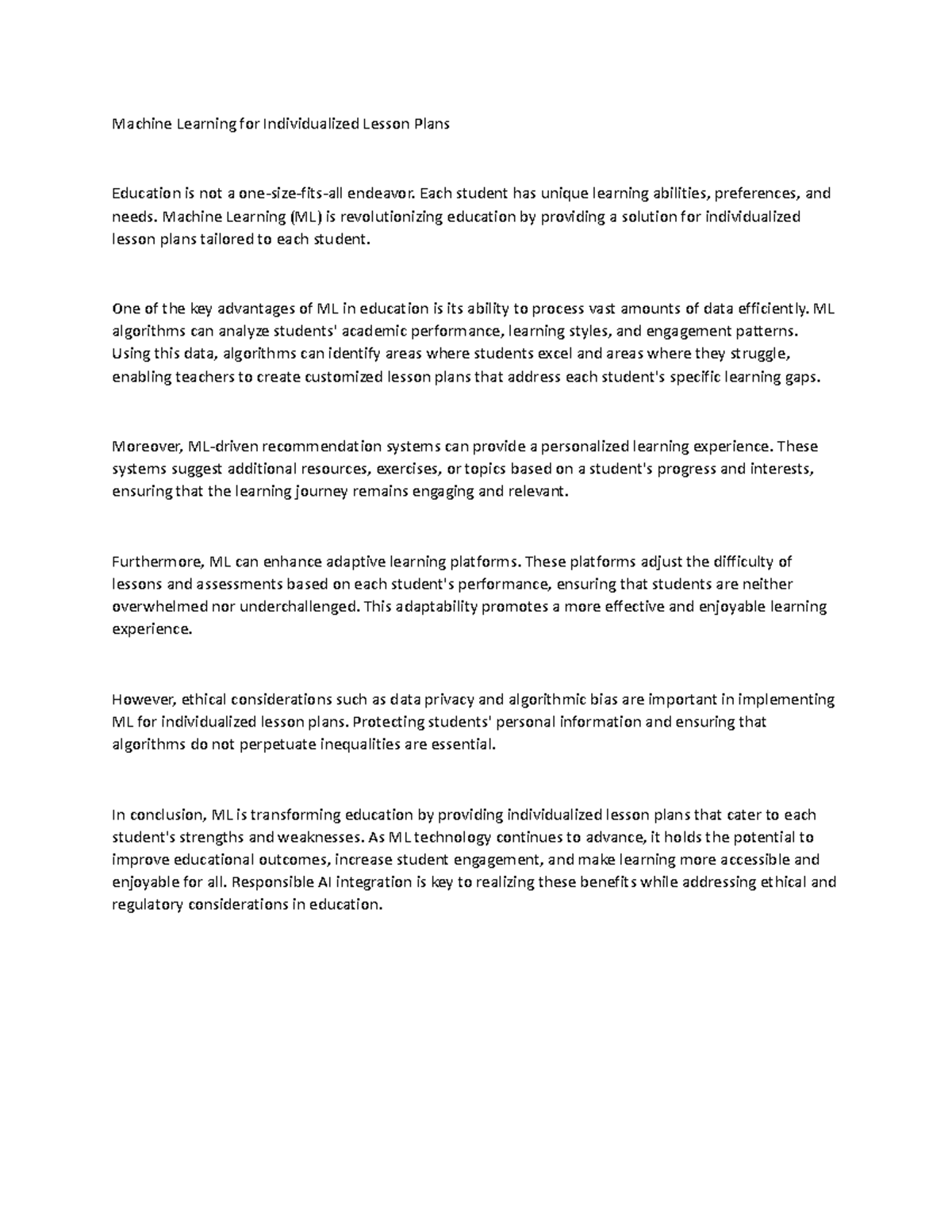 Machine Learning for Individualized Lesson Plans - Each student has ...