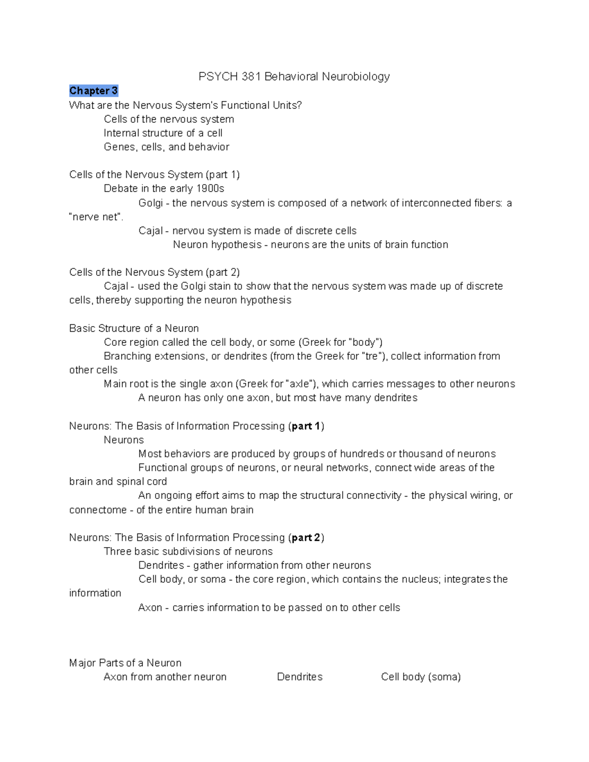 PSYCH 381 - Chapter 3 Notes - PSYCH 381 Behavioral Neurobiology Chapter ...