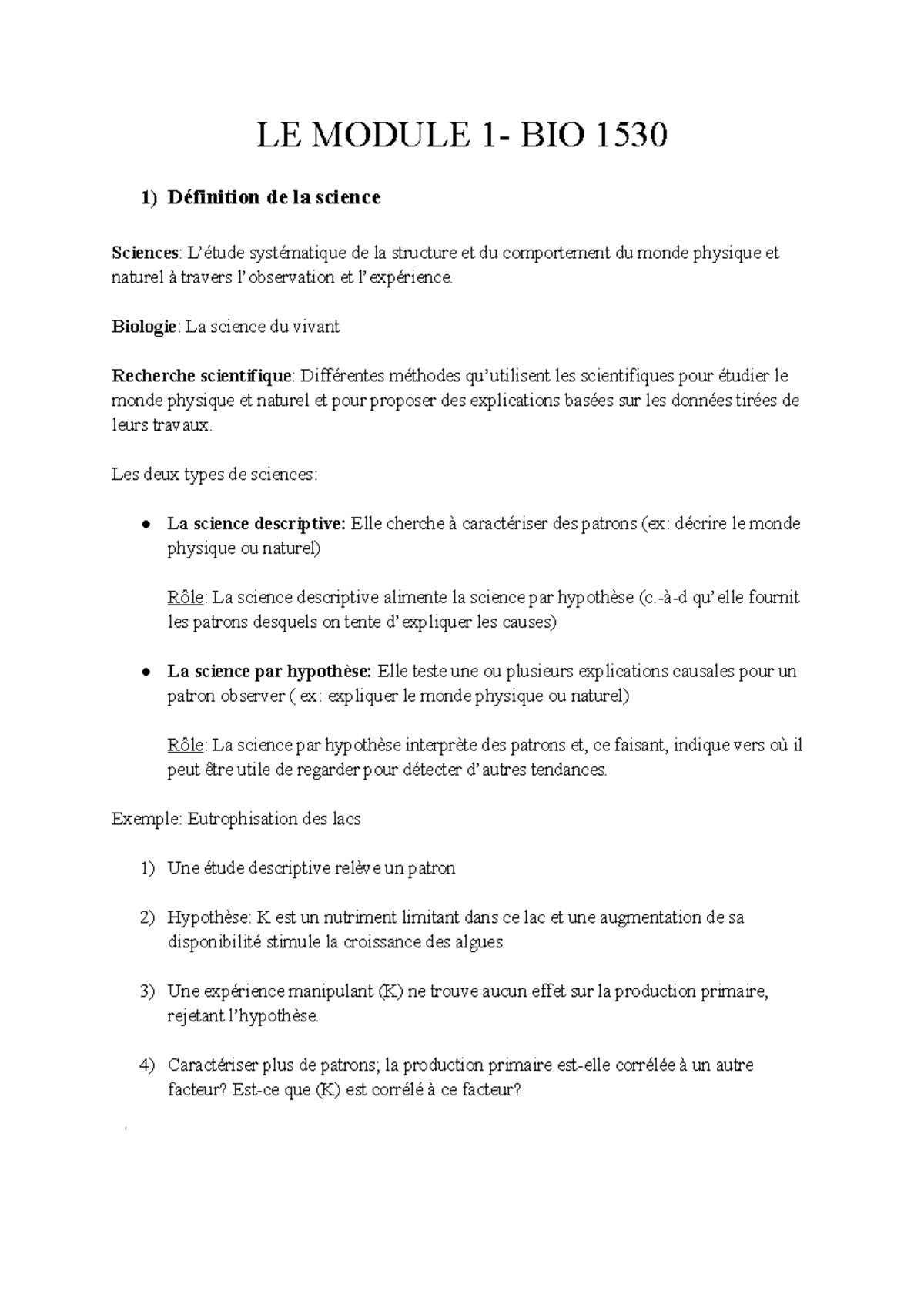 LE Module 1 - BIO 1530 - BIO1530 - uOttawa - Studocu