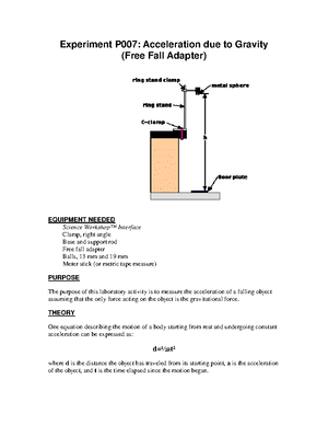 Sample 3 - Experiment FREE FALL LAB Report - EXPERIMENT 2: FREE FALL ...