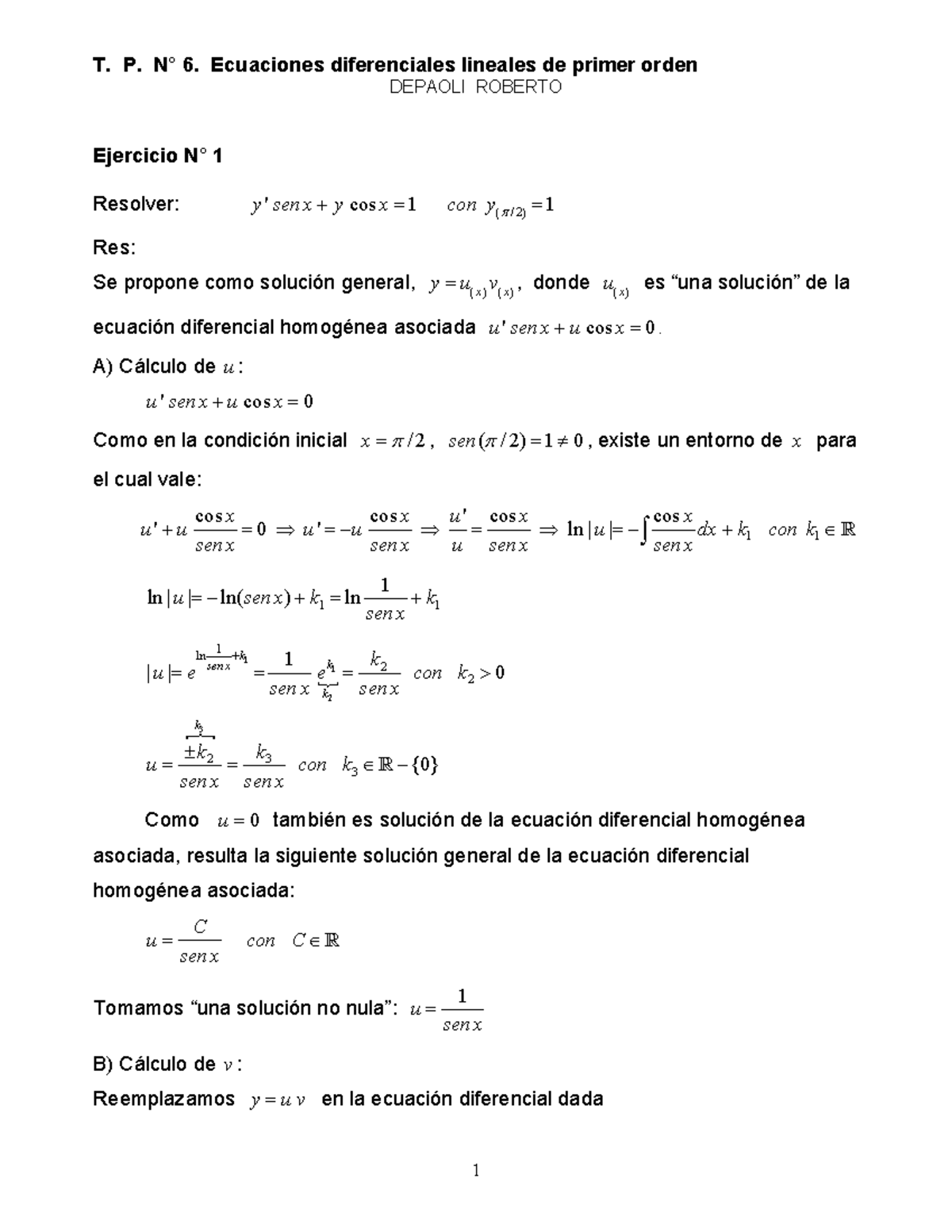 Ecuaciones Diferenciales DE Primer orden - T. P. N° 6. Ecuaciones ...