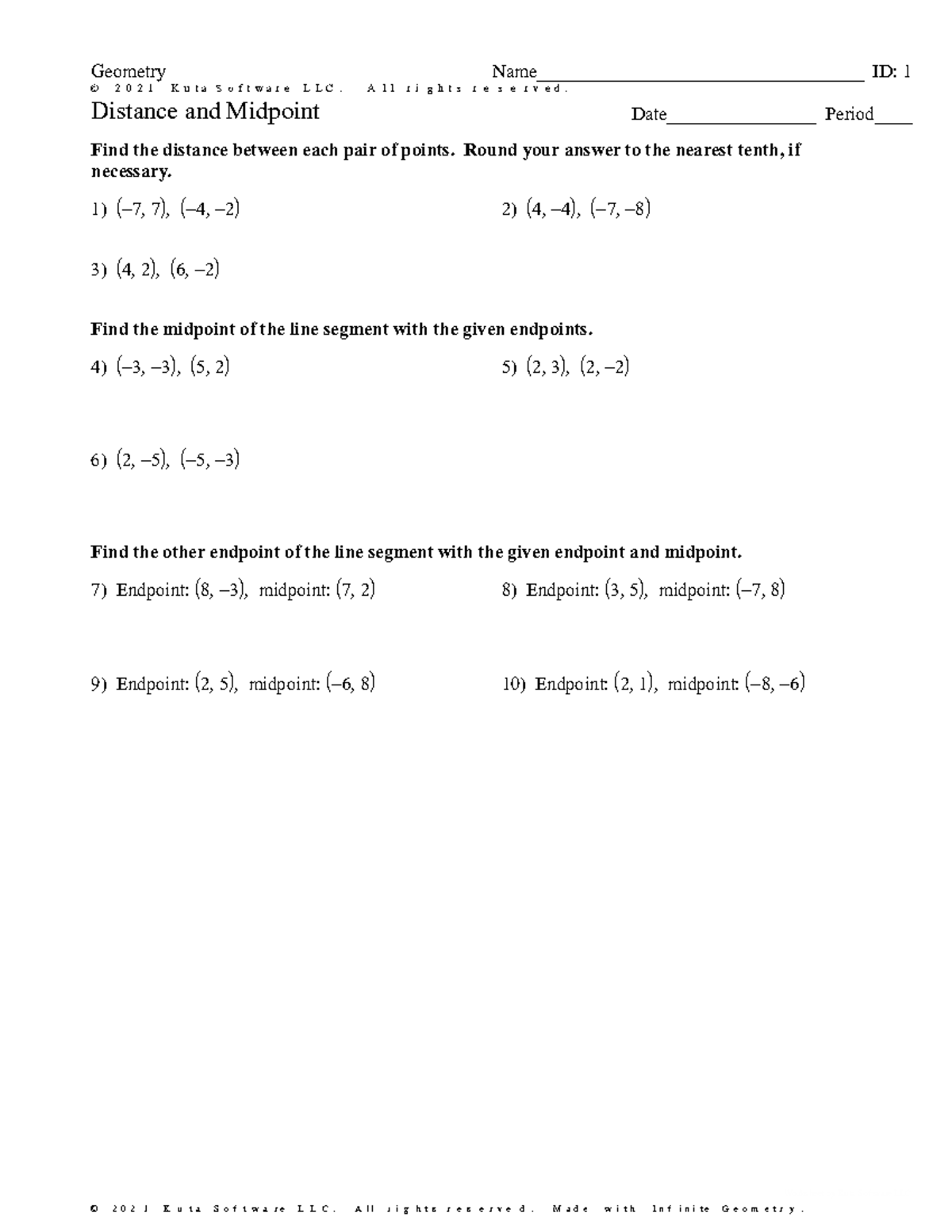 Distance and Midpoint worksheet - ©w h 2 y 0 u 2 M 1 w QKAuGtva ...