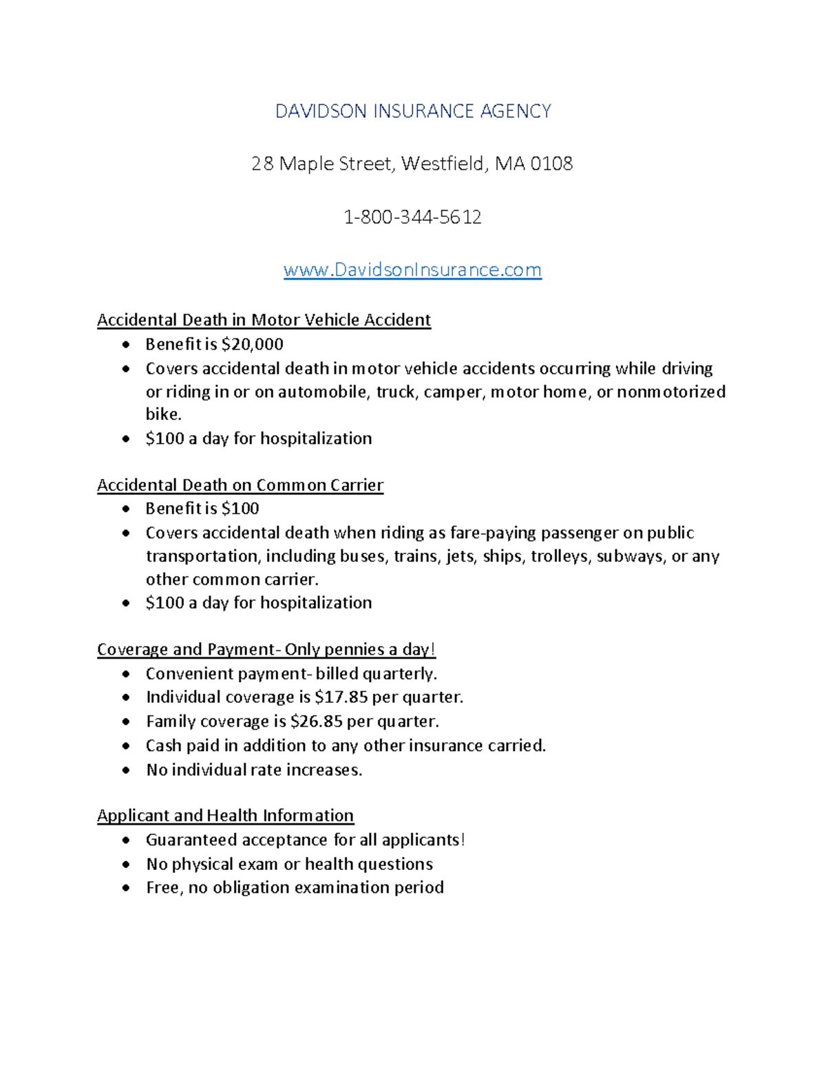 Chapter 4 assignment 1 - Creating a brochure - DAVIDSON INSURANCE ...