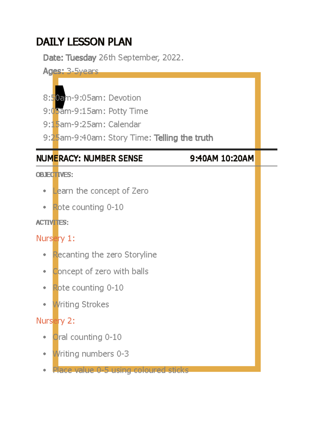 Daily lesson plan 25-30th Sept - DAILY LESSON PLAN Date: Tuesday 26th ...