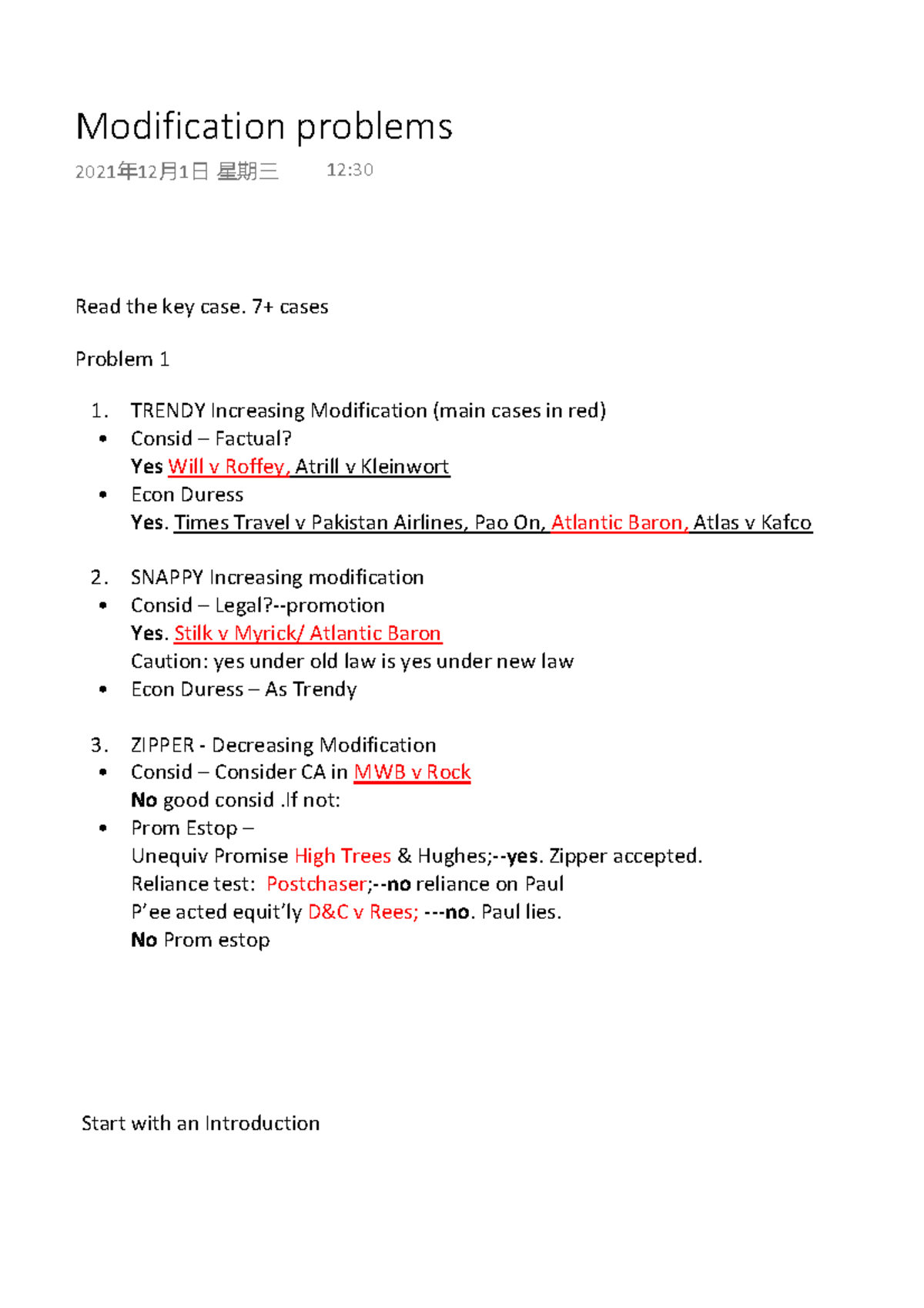 Modification problems of contract law - Read the key case. 7+ cases ...