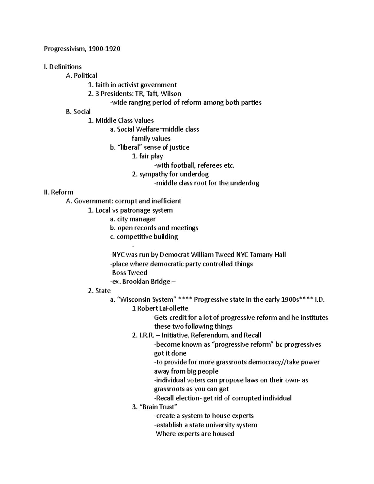 Final Exam Notes - lecture heavy course - Progressivism, 1900- I ...