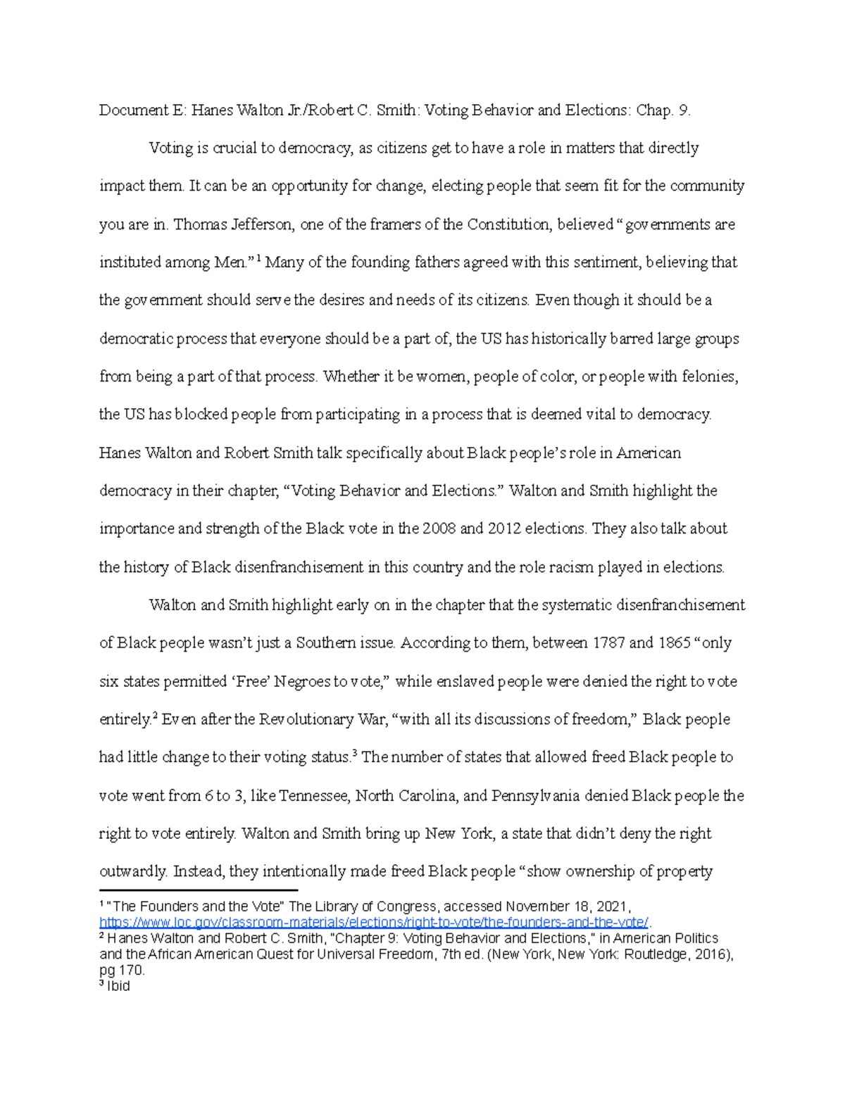 Unit 6 Document E Review - Document E: Hanes Walton Jr./Robert C. Smith ...