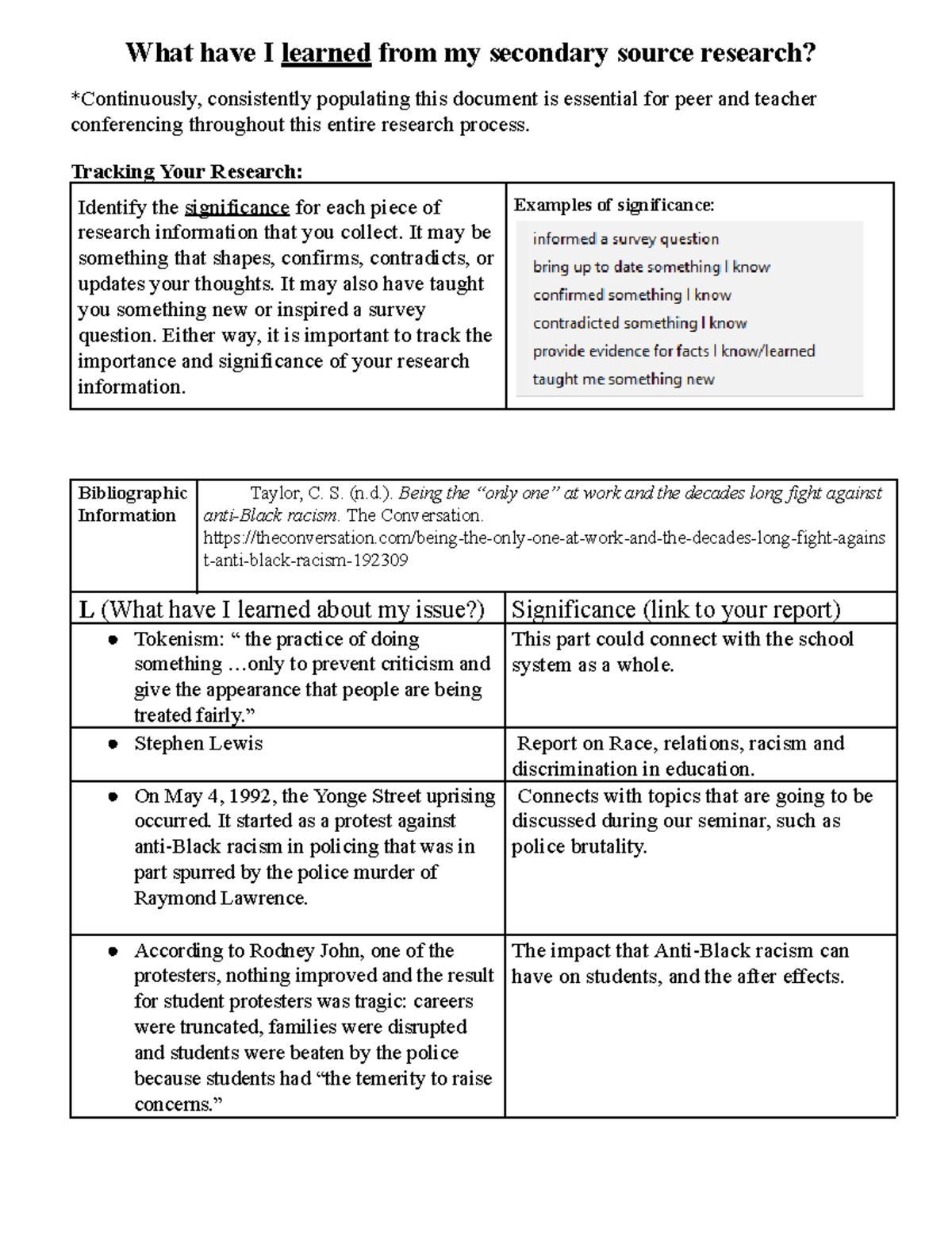 Copy of Research Tracking Form - general - What have I learned from my ...
