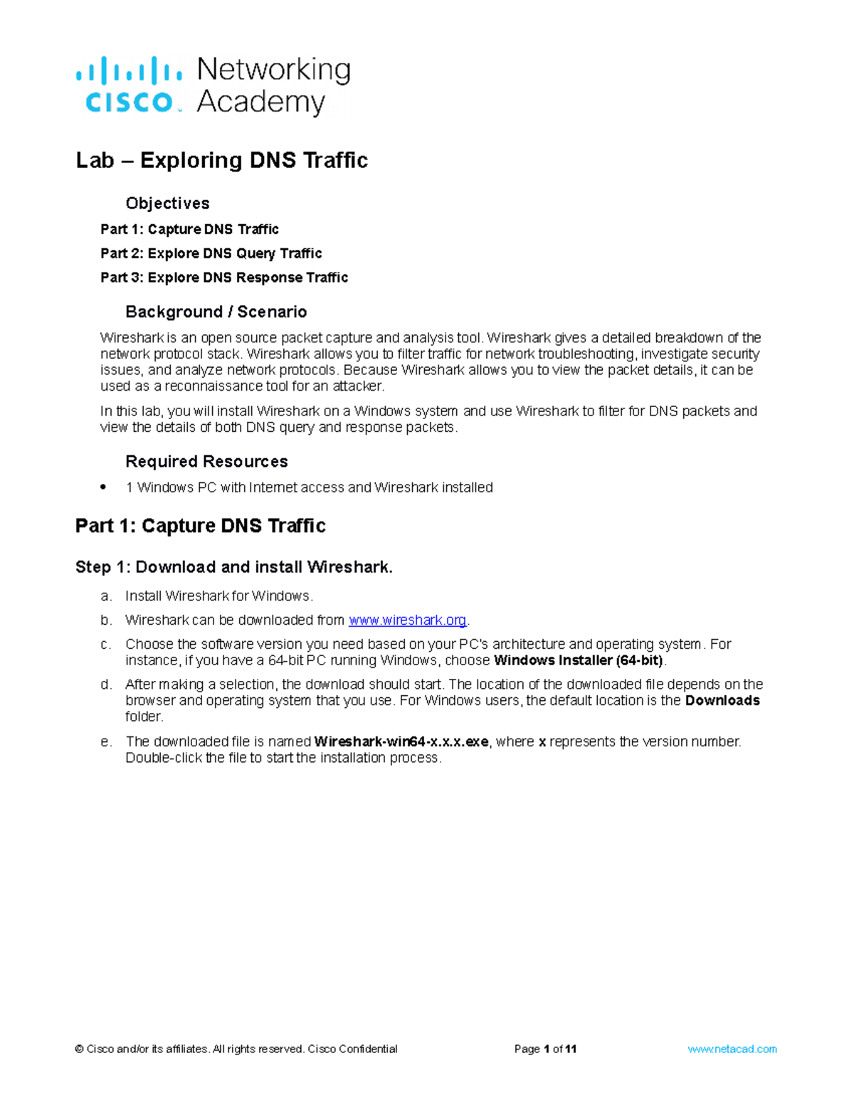IT0005-Laboratory-Exercise-9 - Lab - Exploring DNS Traffic - Objectives Part 1: Capture DNS ...