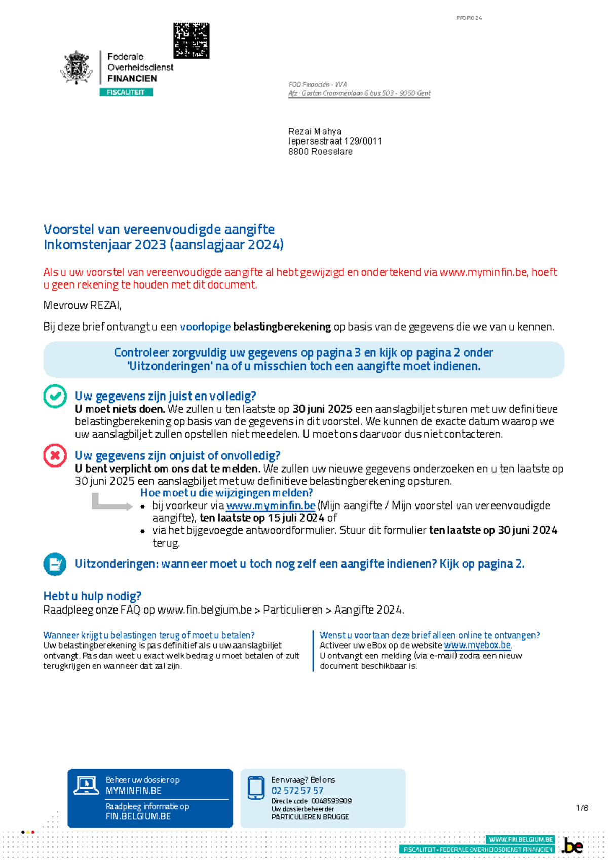 Voorstel van vereenvoudigde aangifte 2024 - Voorstel van vereenvoudigde ...