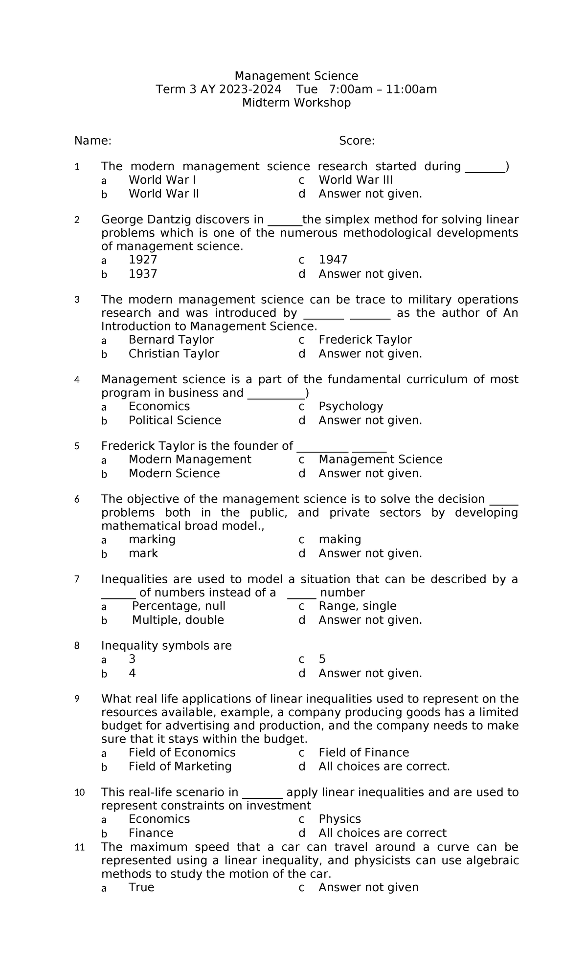 Tue Mgnt-Science-Midterm-Worshop - Management Science Term 3 AY 2023 ...
