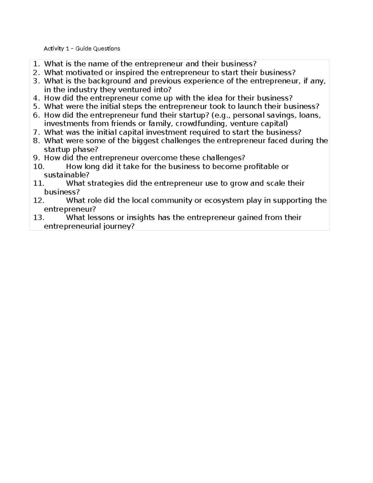 Activity 1 guide questions - Activity 1 – Guide Questions 1. What is ...