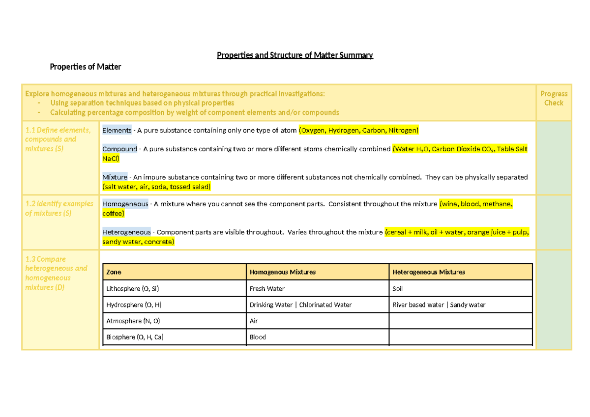 Chemistry-module-1 - study notes - Properties and Structure of Matter ...