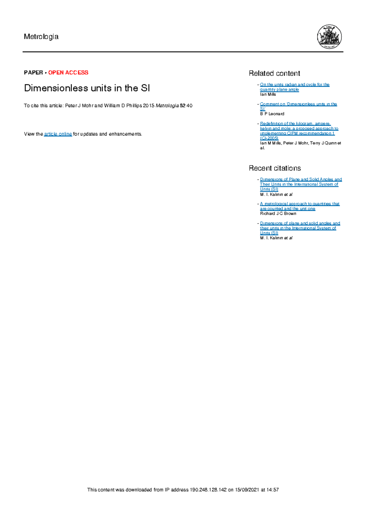 Dimensionless units in the SI - Redefinition of the kilogram, ampere ...